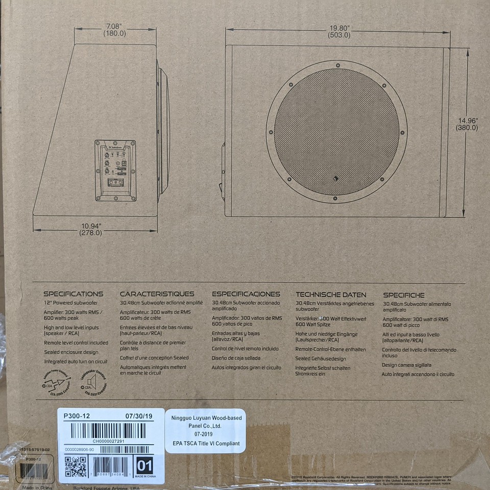 Open Box Rockford Fosgate P300-12 Punch Single 12" 300 Watt Amplified ...