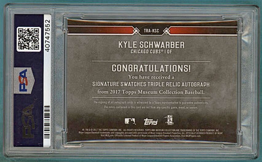 2017 Topps Museum Coll. Triple Relic Kyle Schwarber Auto Issue /149 # ...