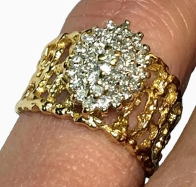 Vintage Natural Diamond Nugget Cluster Ring, 14k Real Solid Gold Nugget ...
