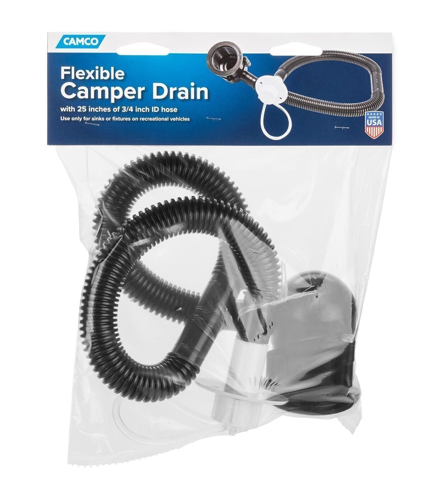 Camco 37420 Easy Flexible RV Camper Waste Drain Trap 25in 3/4in Hose ...