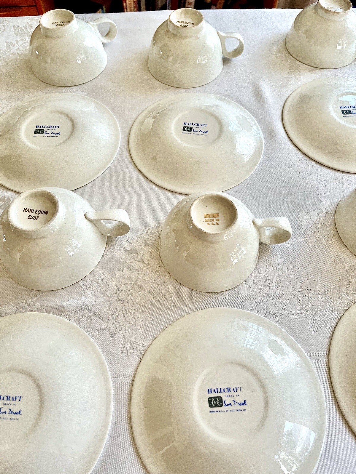 HARLEQUIN HALLCRAFT EVA ZEISEL 6 CUPS & SAUCERS ATOMIC AGE EUC MID ...