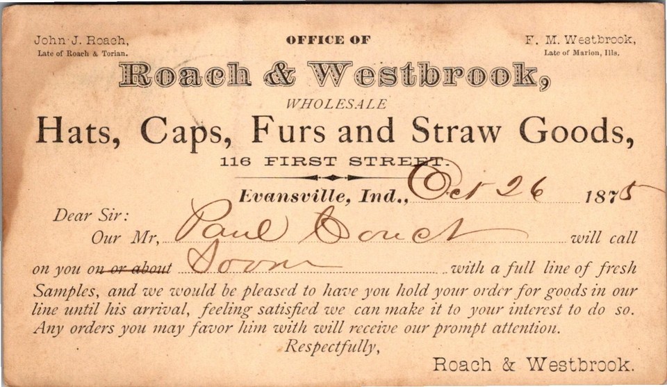 GOLDPATH: US POSTCARD 1875, EVANSVILLE, IND CV618_P21 | eBay