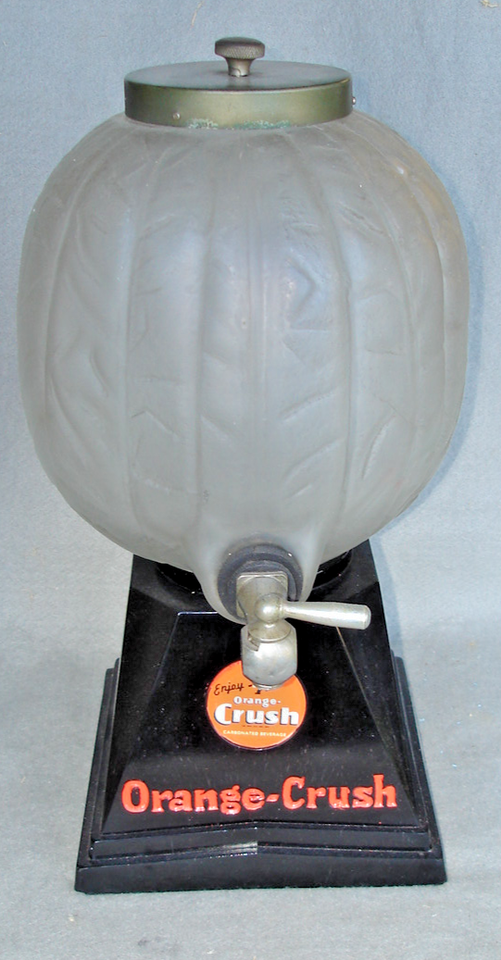 1930 s Orange Crush Dispenser with black Glass base Frosted Glass globe ...