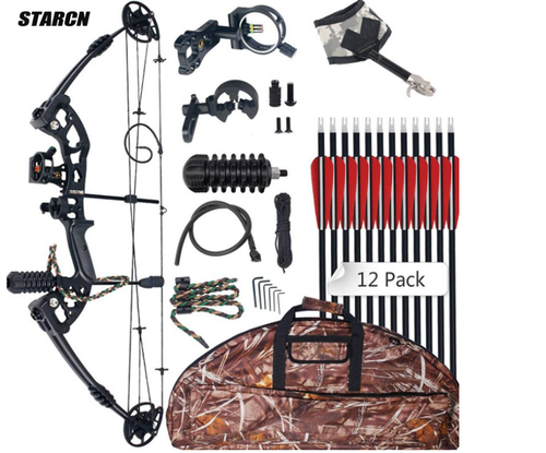 Compound Bow Carbon Arrow Kit Set 30-55lbs Adjust Archery Field Bow ...