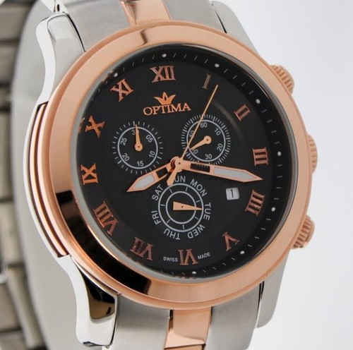 OPTIMA • Swiss Chronograph Watch • OSC234-SR-3 • 45mm Date SubDay PVD ...