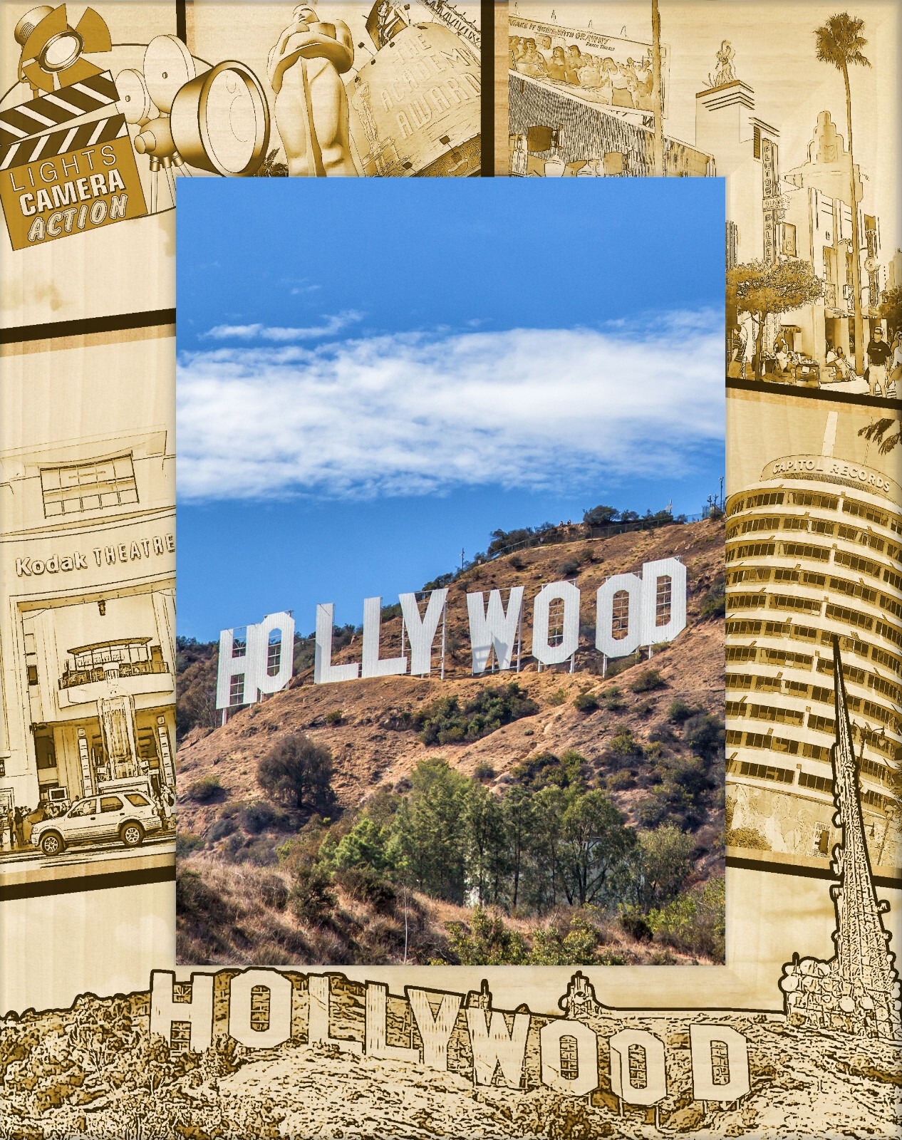 Hollywood California Laser Engraved Wood Picture Frame Portrait (3 x 5 ...