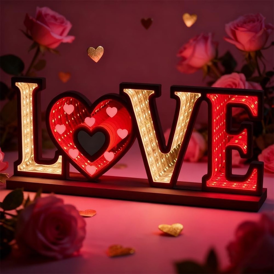 MEETYAMOR Valentines Day Decor, Love Sign Infinity Mirror Tunnel Light ...