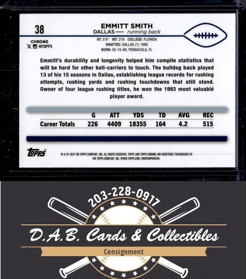 2024 Topps Chrome #38 Emmitt Smith Magenta Refractor #/399 Dallas ...