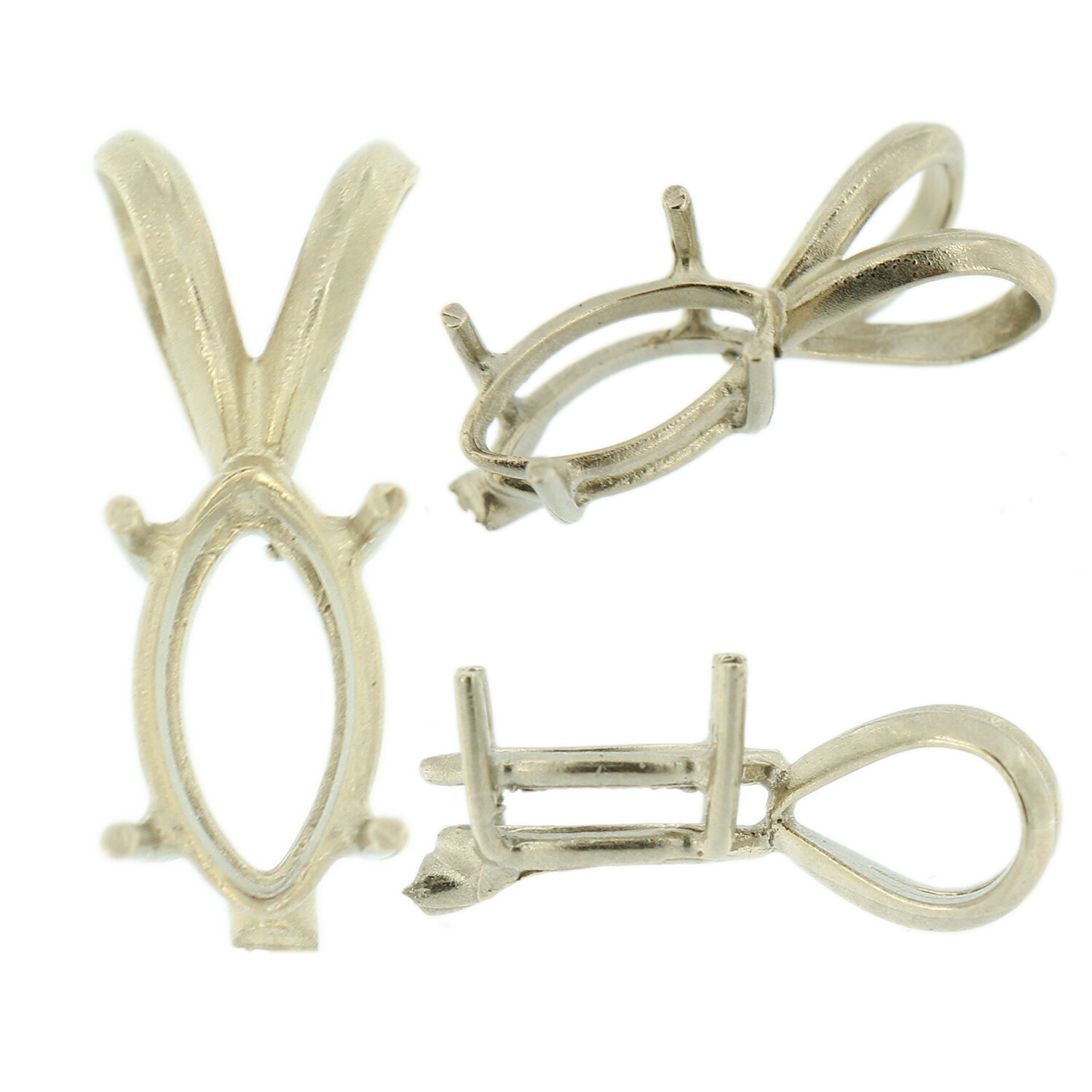 14K White Gold Marquise Pendant Setting Rabbit Ear Bail Mounting 0.10ct ...