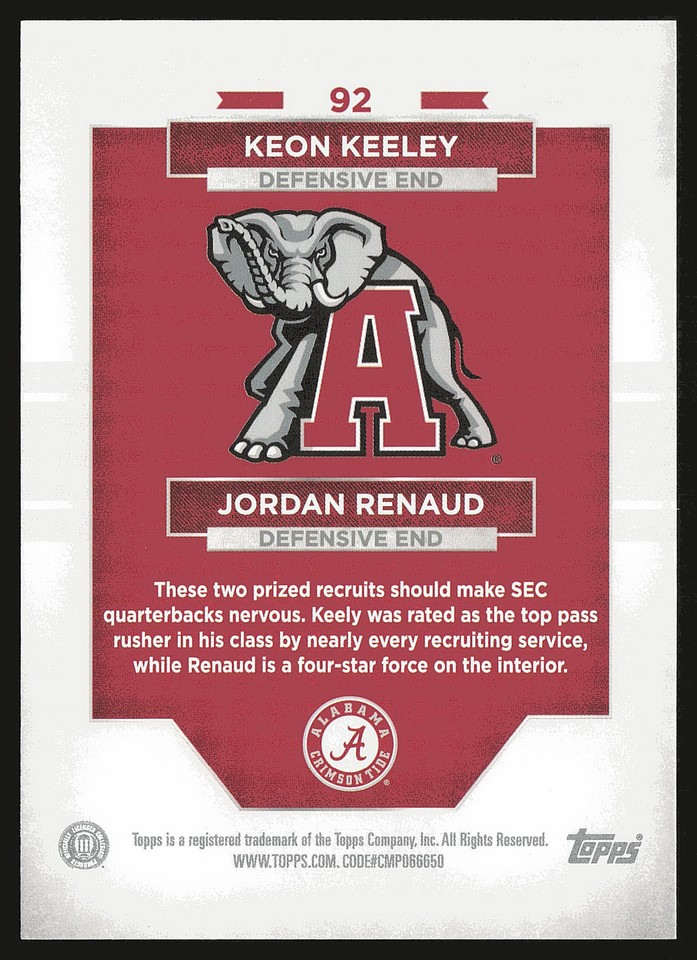 2023 Bowman University Alabama #92 Keon Keeley / Jordan Renaud Rainbow ...