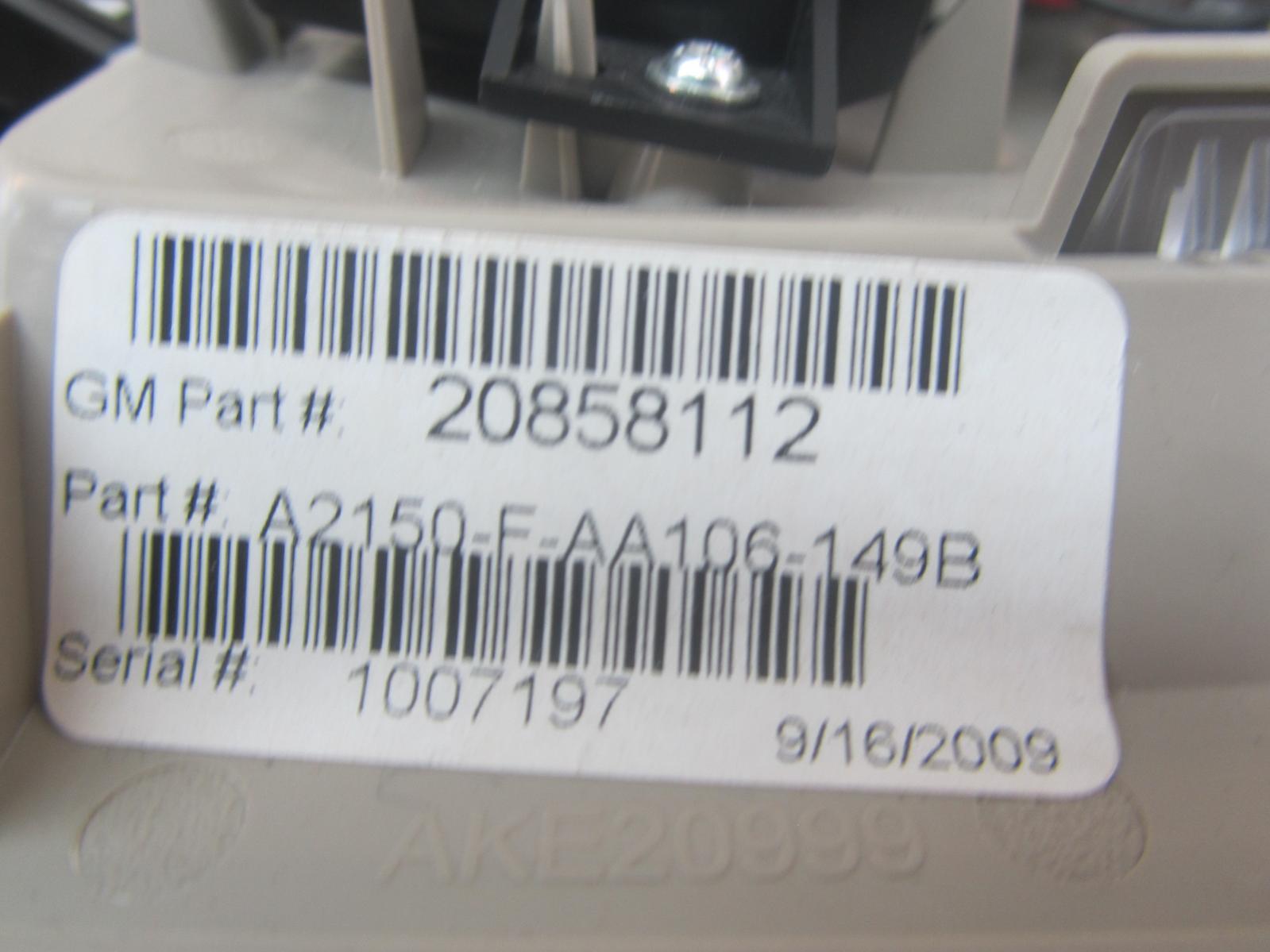 10 11 CADILLAC SRX Front Console #20858112 Sunroof Roof Sun Map Light ...