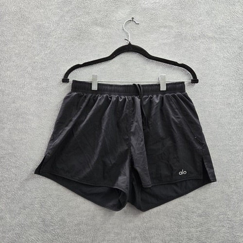 Alo Women Activewear Shorts M Black Alumni Pull On Logo 2" Inseam | eBay