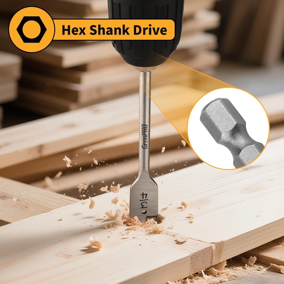 13-Piece Spade Drill Bit Set Paddle Flat Bits for Woodworking 1/4" to 1 ...