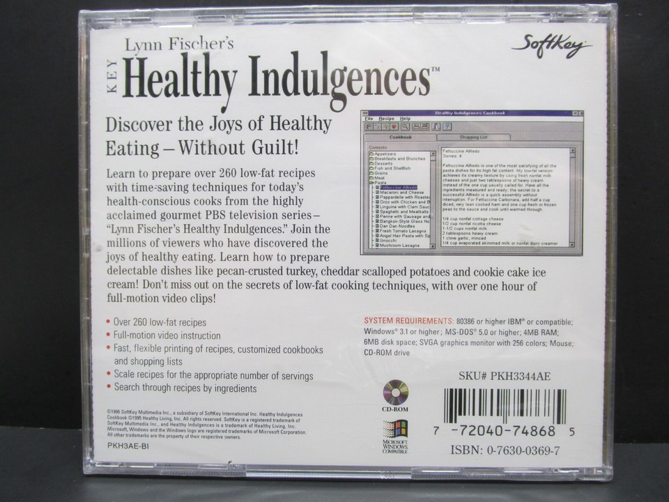 Key Lynn Fischer's Healthy Indulgences, PC, CD-ROM, WIn 3.1 +, MS DOS 5.0 +, '96 | eBay