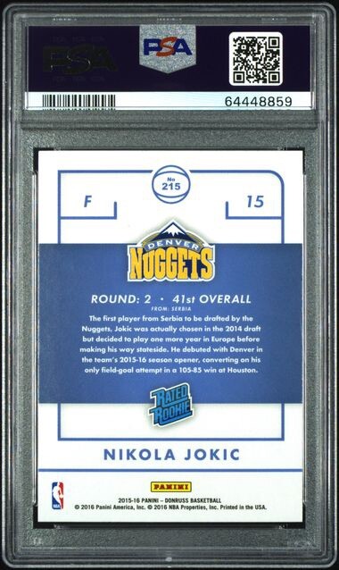 2015 Panini Donruss Nikola Jokic Rookie Card #215 Graded PSA 10 GEM ...