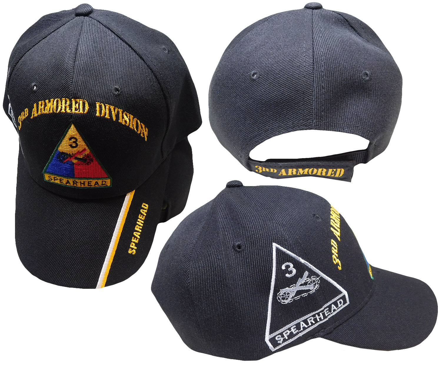 U.S. ARMY 3rd Armored Division Spearhead Shadow Black Cap Hat (2 Pack ...