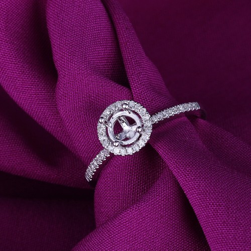 5mm Round Diamond Setting Solid 14K White Gold Fancy Engagement Semi ...