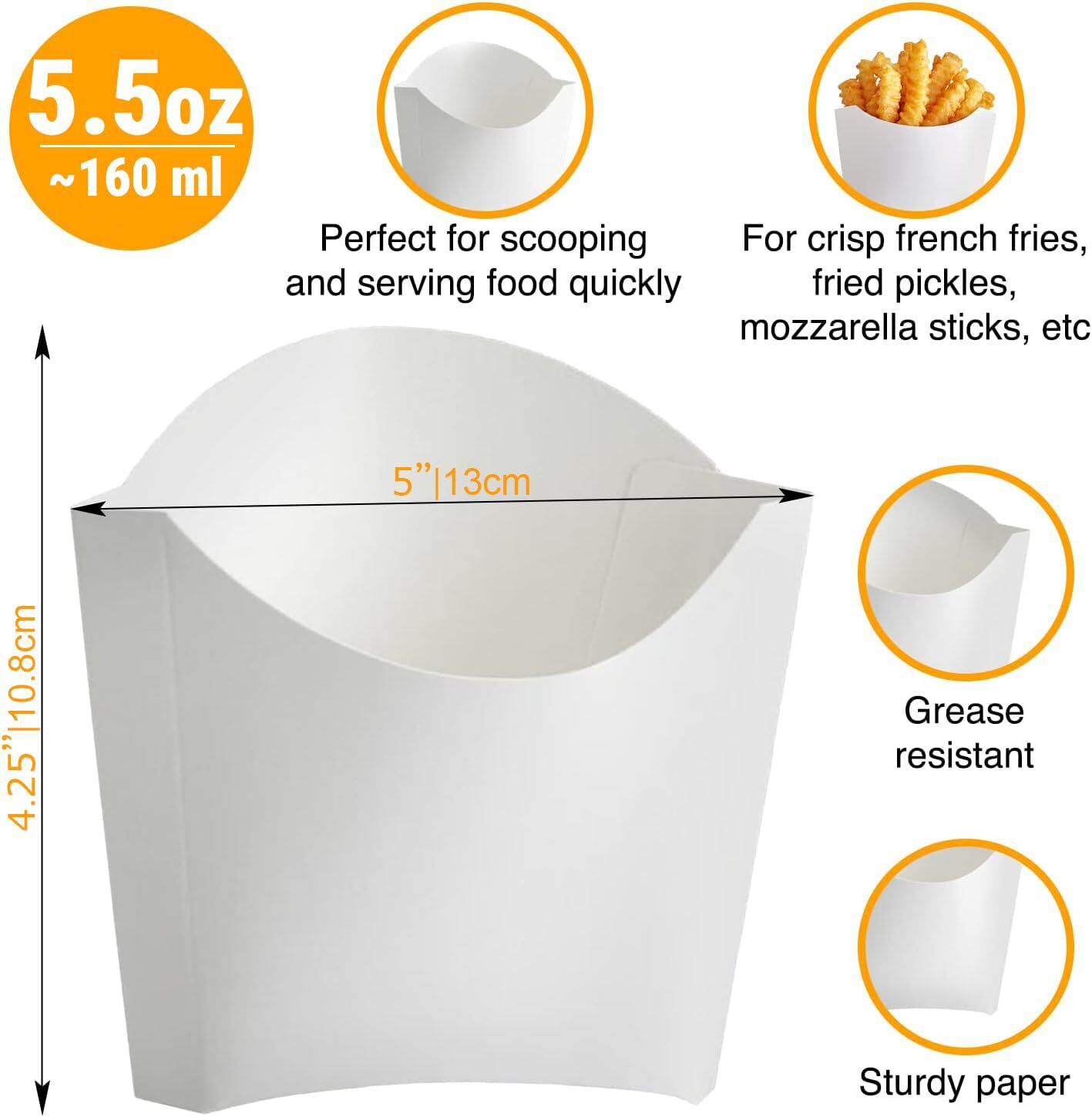 5.5 Oz 50pack Medium White French Fry Containers Disposable French ...