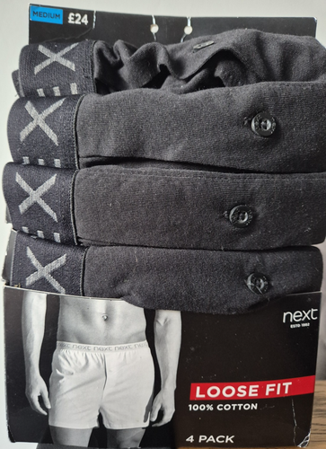Next 4 Pack 100% Cotton Mens Loose Fit Boxers Black Size Medium 33-35 ...