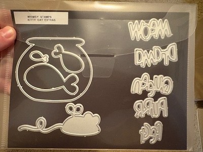 Whimsy Stamps - Kitty Cat Extras die set *USED* ( fish bowl, fish ...