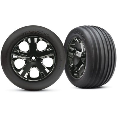 Traxxas Rustler 2WD Pre-Mounted Front Ribbed Tires w/ Black Chrome ...