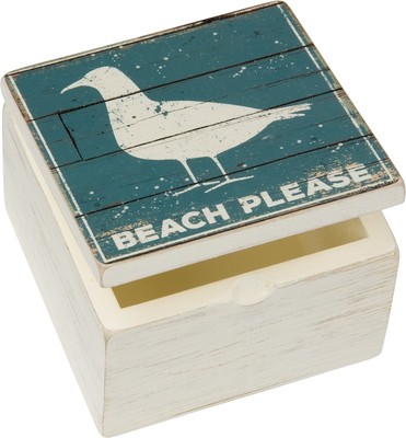 NEW!~Wood Hinged Box Sign~"BEACH PLEASE"~Trinket/Jewelry/Gift~Bird/Sea ...