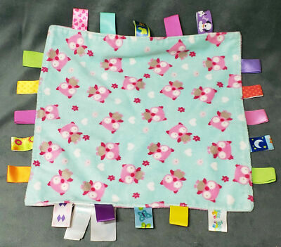 Taggies Owl Heart Flower Lovey Security Blanket Pink Aqua Baby Infant ...