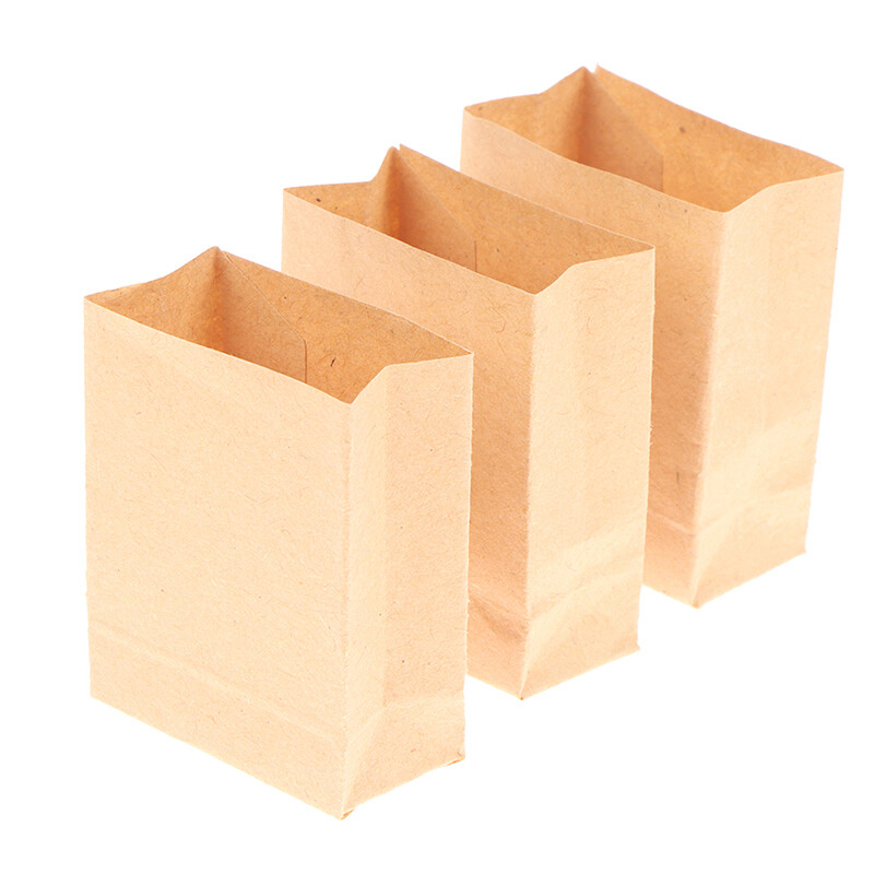 5Pcs 1:12 Dollhouse Mini Bread Paper Bags Baking Bag Kraft Paper Bag ...