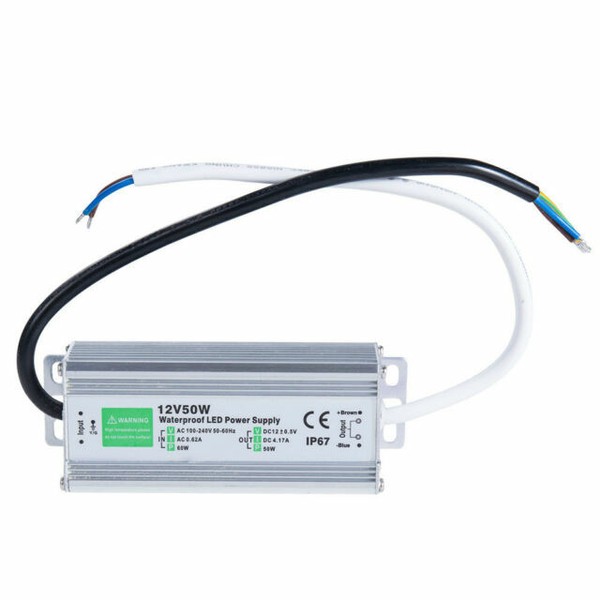 50 Watt Waterproof LED Power Supply Driver Transformer 120 to 12 Volt ...