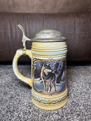 Germany Lidded Beer Stein Timber Wolf Artwork | eBay