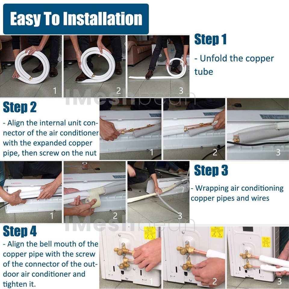 50FT 1/4"X 3/8" Insulated Copper Tubing AC Mini Split Ductless Line Set ...