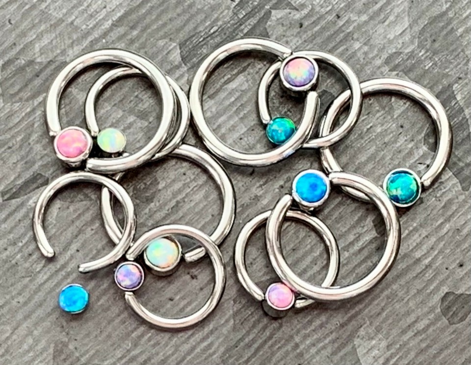 1pc Opal Set Inside Flat-Back Captive Bead Ring Septum Nipple Body ...