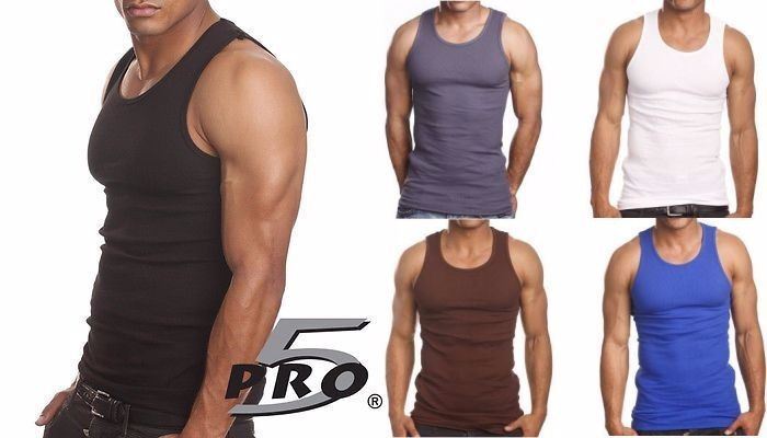 3-PACK PRO 5 MENS A-SHIRTS COTTON UNDER SHIRT WIFE BEATER SM-3X | eBay