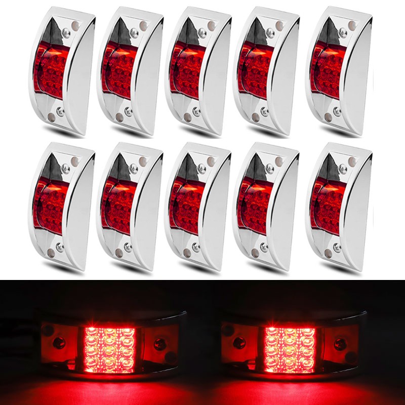 Amber/Red 12-LED Curve Sealed Chrome Side Marker Truck Trailer ...
