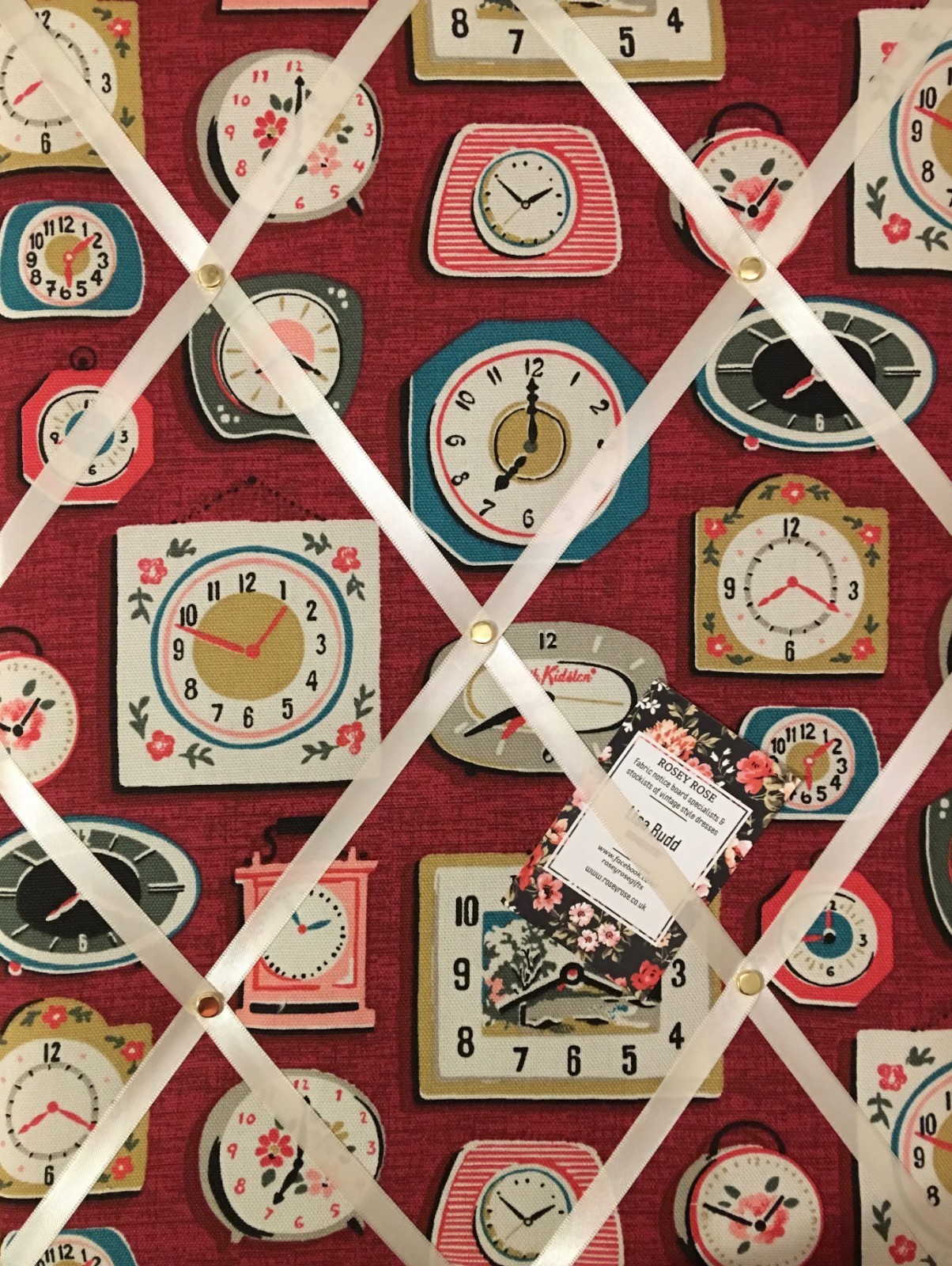 Cath Kidston Clocks Burgundy Red Crafted Fabric Notice Pin Memo Memory ...