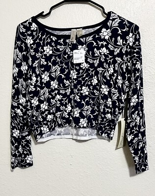 NWT Forever 21 Exclusive Floral Navy White Crop Top Large 19” Armpit To ...