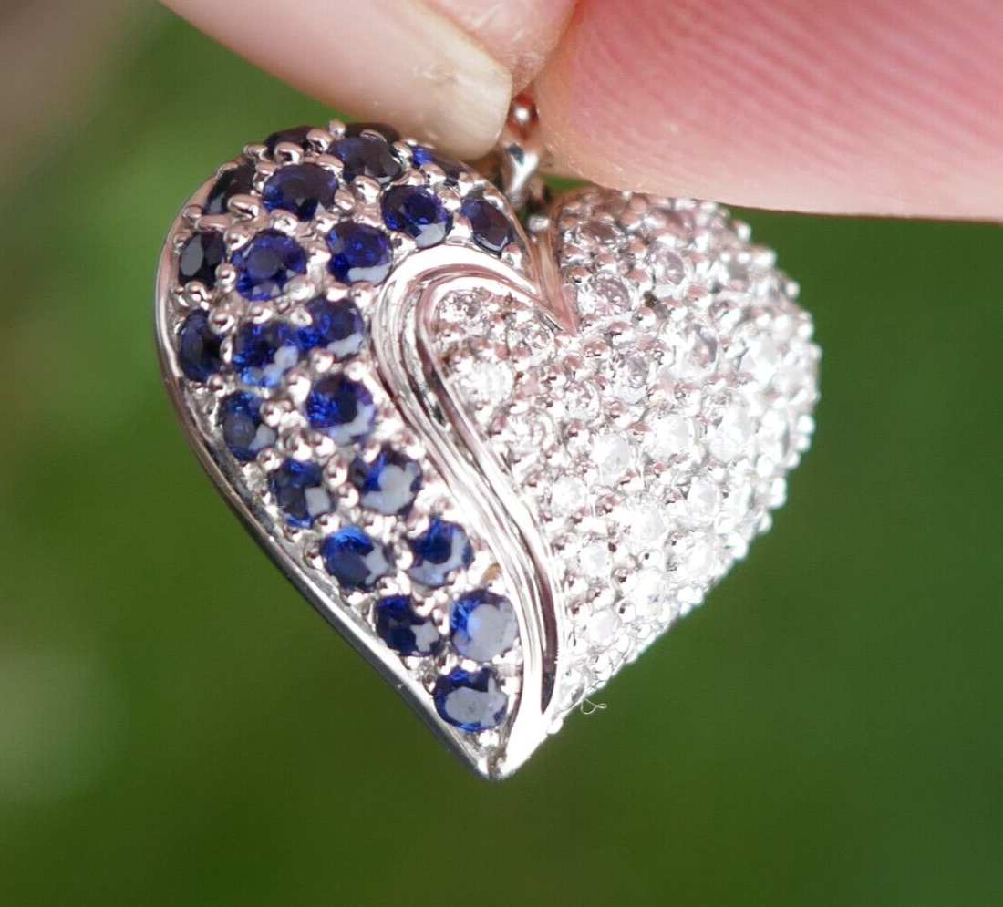 Shane Co. 14kt White Gold Natural Diamond & Sapphire Puffy Heart Shaped ...