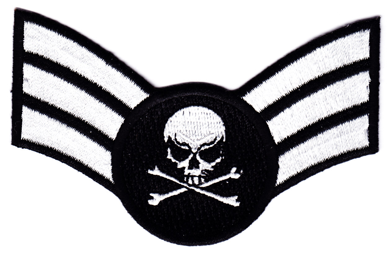 MILITARY- INSIGNIA w/DEATH SKULL-CROSSBONES -BIKER- IRON ON EMBROIDERED ...