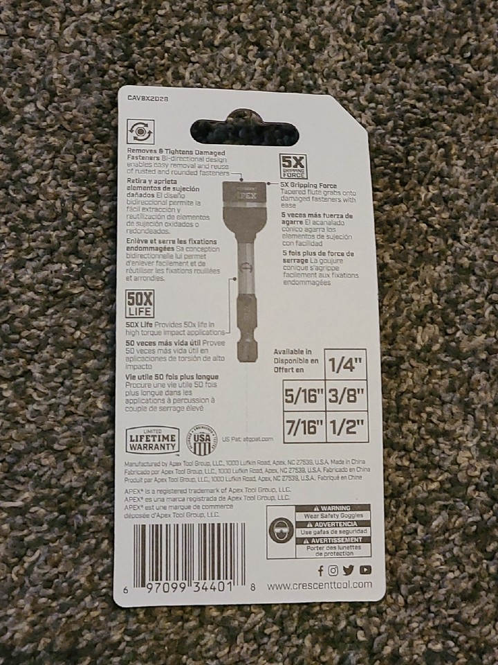 Crescent Apex Bolt Biter Impact Nut Extractor And Driver 7/16'' Brand ...