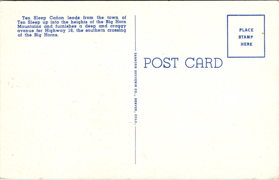 Postcard Wyoming - Ten Sleep Canon, Highway No. 16 over Big Horn ...