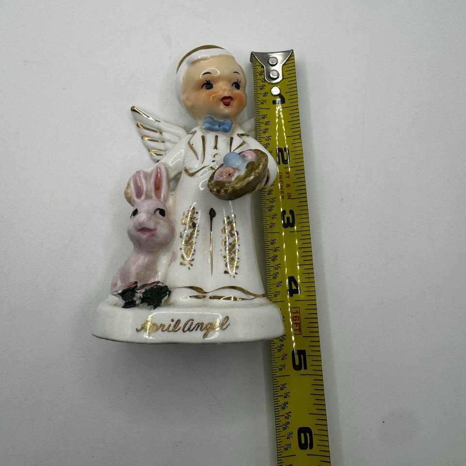 Vintage 1956 Napco April Month Angel Boy w Easter Bunny Egg Basket ...