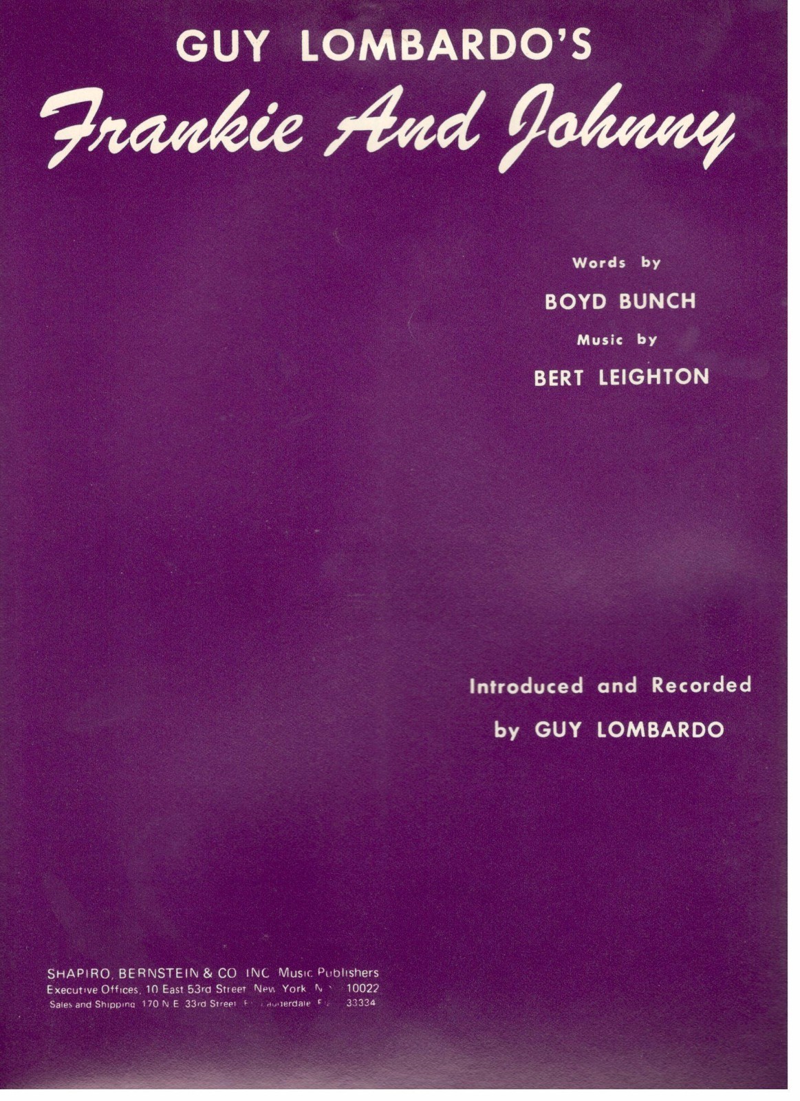 GUY LOMBARDO "FRANKIE AND JOHNNY" SHEET MUSIC-PIANO/VOCAL/GUITAR-CHORDS ...