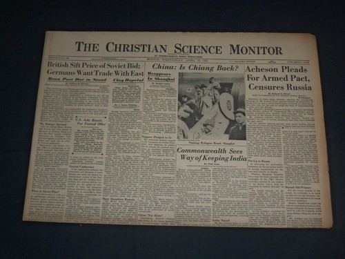 1949 APRIL 27 THE CHRISTIAN SCIENCE MONITOR NEWSPAPER - IS CHIANG BACK ...
