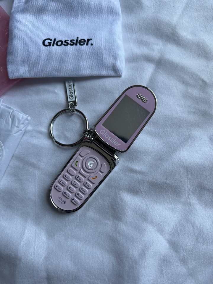 Limited edition Glossier LA Keychain Exclusive Flip Phone Bag Charm ...