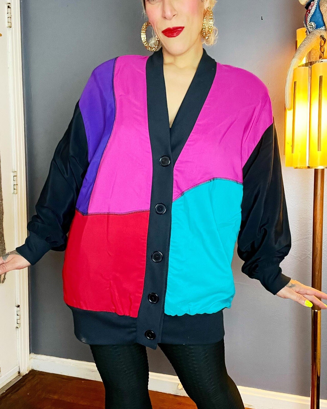 COLOR BLOCK 80’s 80s 90s 90’s Vintage Rayon Oversized… - Gem