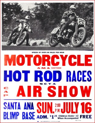 1950 Santa Ana California Speedway Motorcycle & Hot Rod Races Poster ...