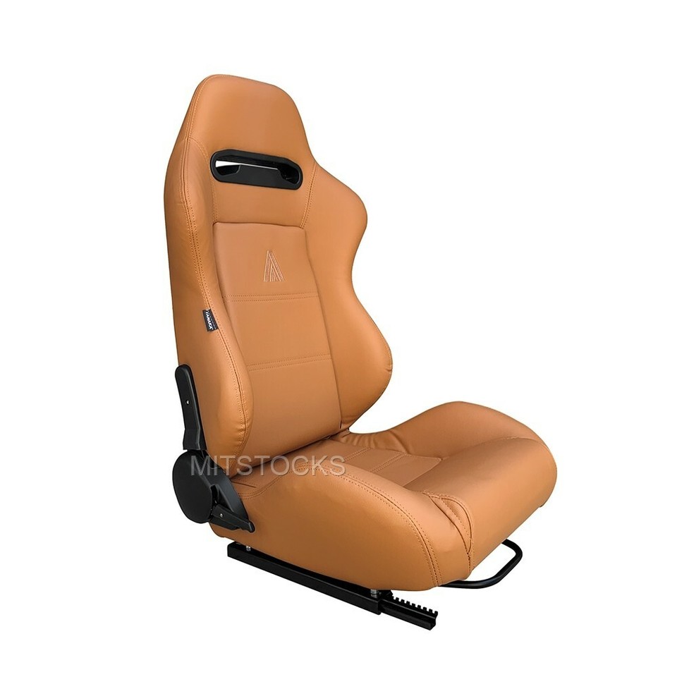 2 X TANAKA TAN PVC LEATHER RACING SEATS RECLINABLE + SLIDERS FITS FOR ...