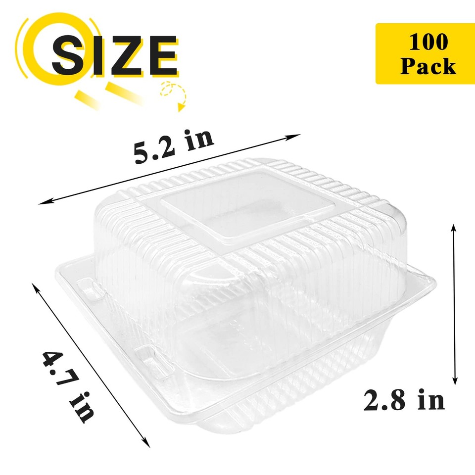 100 Pcs Clear Hinged Plastic Containers with Lids,Individual Cake Slice ...