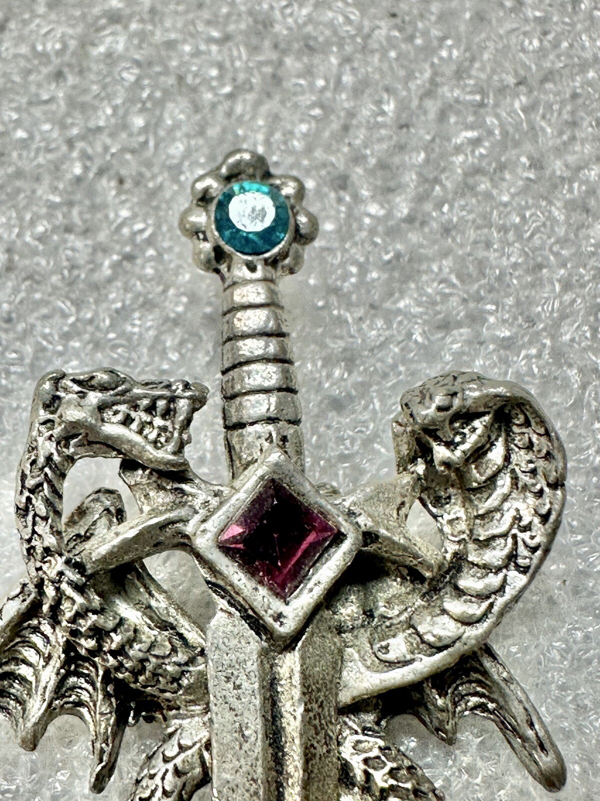 CCI Dueling Dragon / Snake Sword Pewter Pendant - Gem