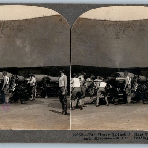 c1918 WWI US Navy Heavy 12-Inch Mortars Gun Crew Loading Stereoview V49 ...